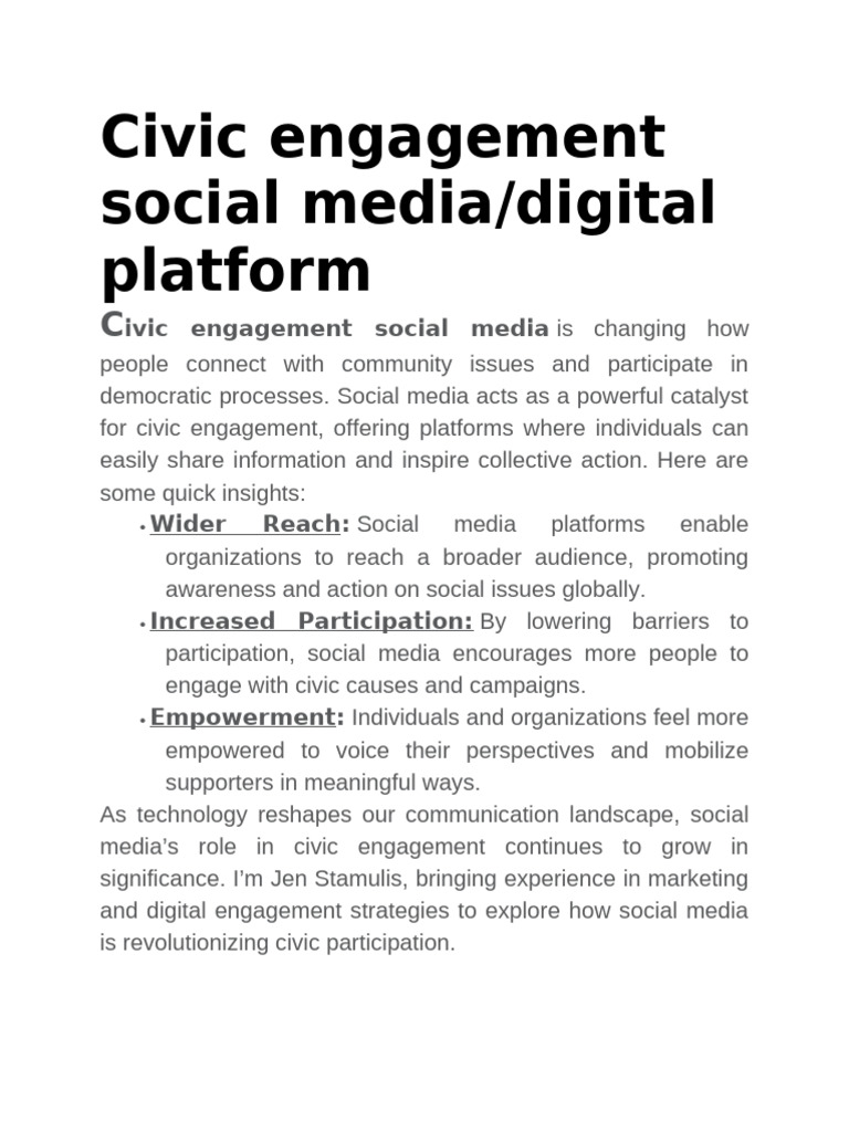 Civic Engagement Social Media | PDF | Social Media | Popular Culture ...
