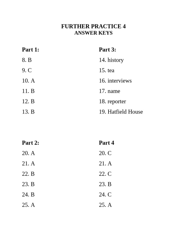 (Keys) Further Practice 4 | PDF