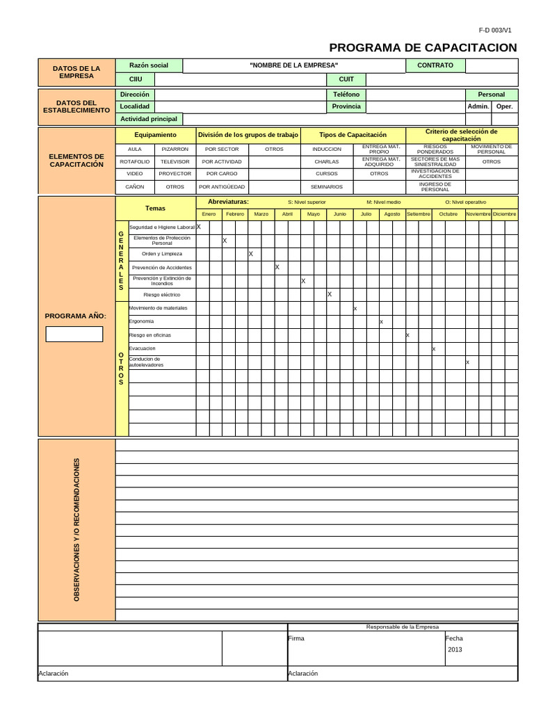 Modelo 4 - Programa de Capacitacion | PDF | La seguridad