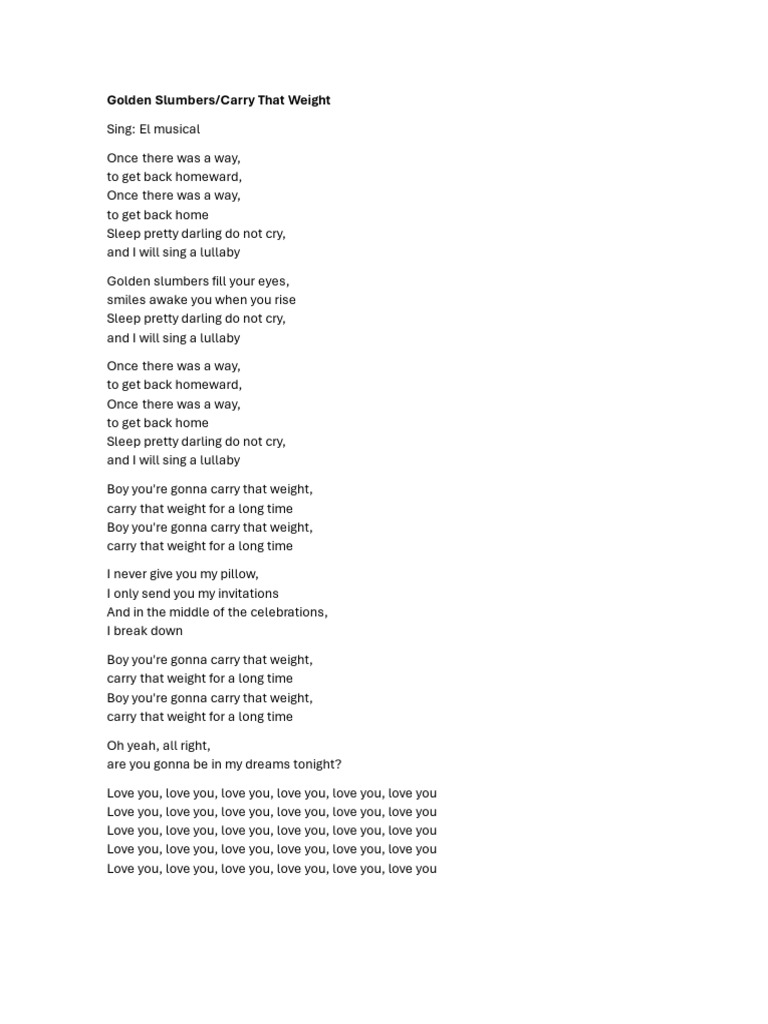 Golden Slumbers Medley Lyrics | PDF