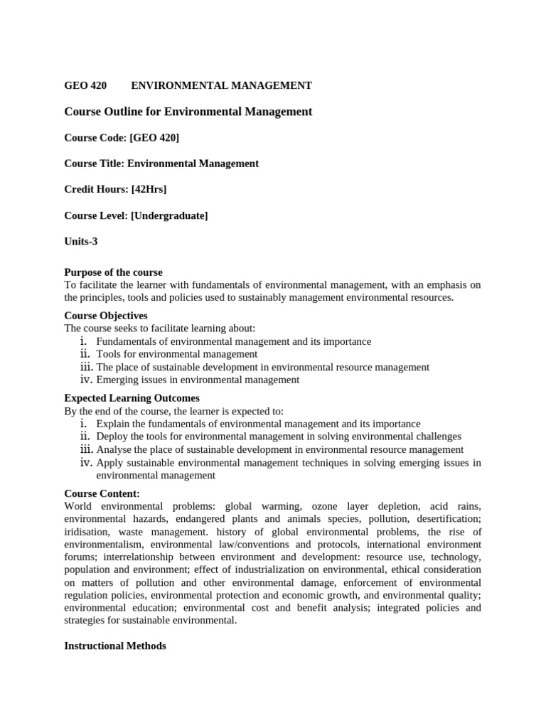 Environmental Management Course Overview | PDF | Environmental Resource ...