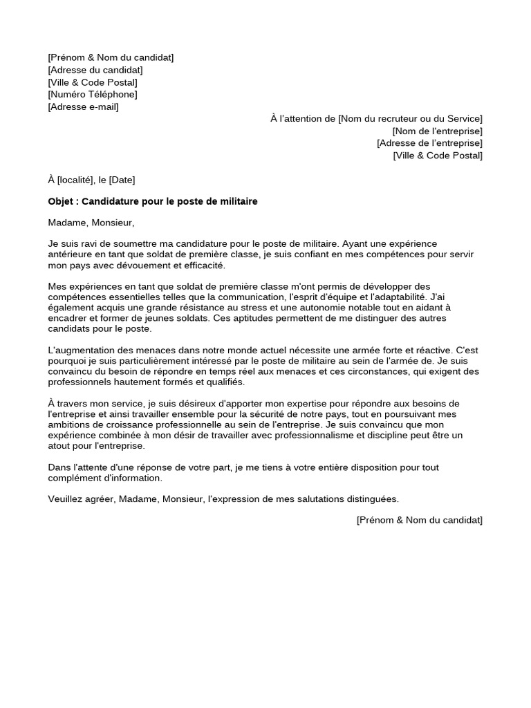 Exemple de Lettre de Motivation Militaire | PDF