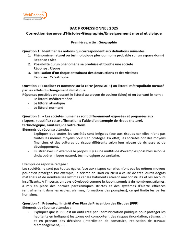 Corrigé Bac Pro 2025 - Histoire-Géographie Et EMC | PDF | Télévision en circuit fermé | Guerre ...