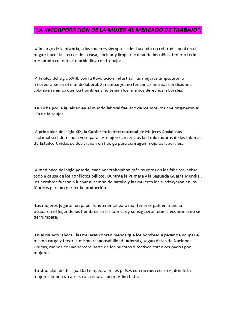 La Incorporación de La Mujer Al Mercado de Trabajo | PDF
