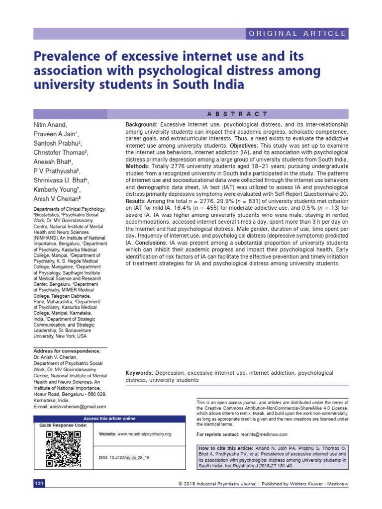 Internet Addiction and Psychological Distress | PDF | Psychiatry ...