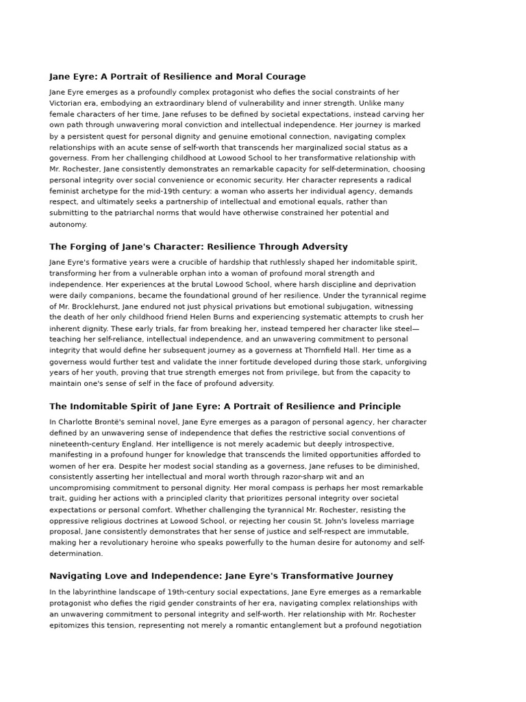 Jane Eyre - A Portrait of Resilience and Moral Courage | PDF | Jane Eyre