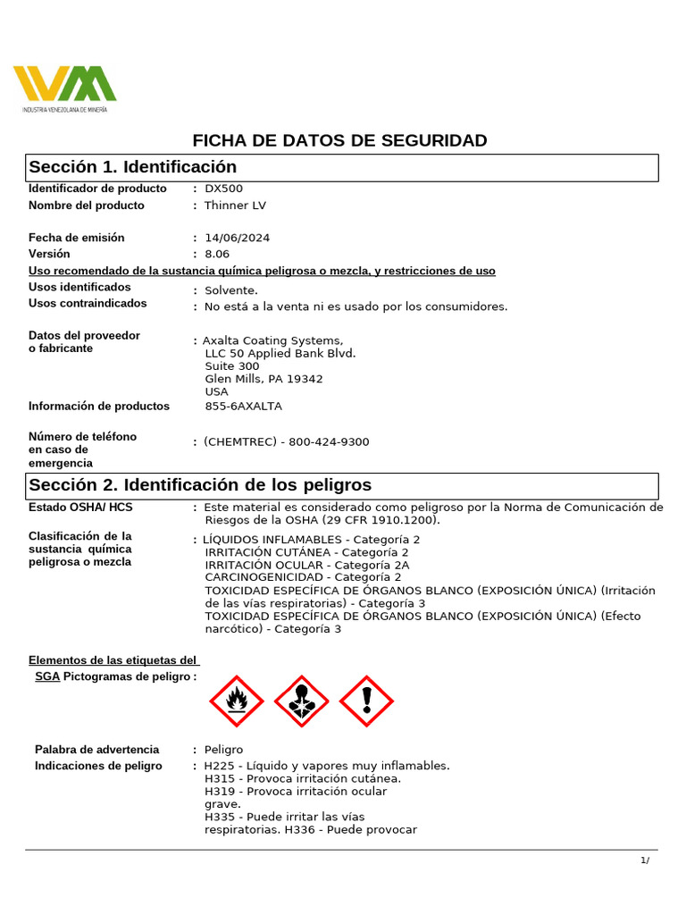 Ficha de Thinner | PDF | Residuos | Agua
