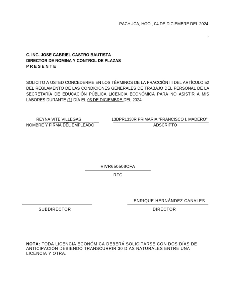 Oficio - Permiso Economico | PDF