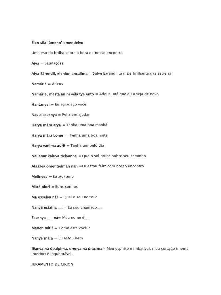 Frases em Quenya e Juramentos Élficos | PDF