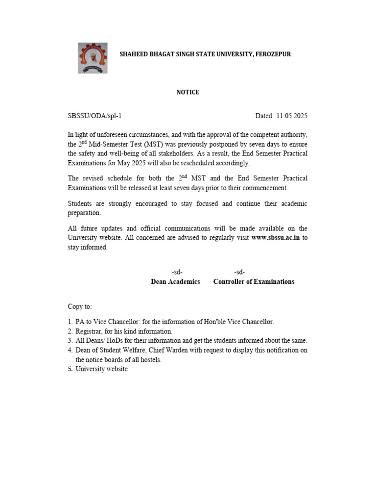 Exam Postponement Notice | PDF