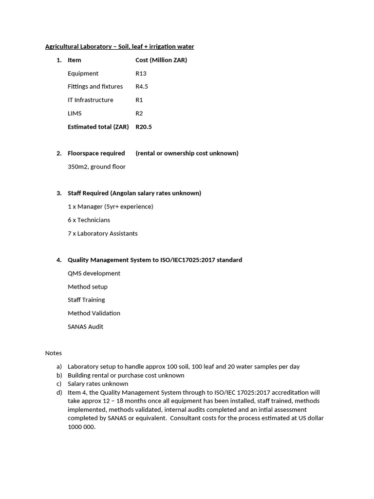 Soil and Water Lab Setup Costs | PDF