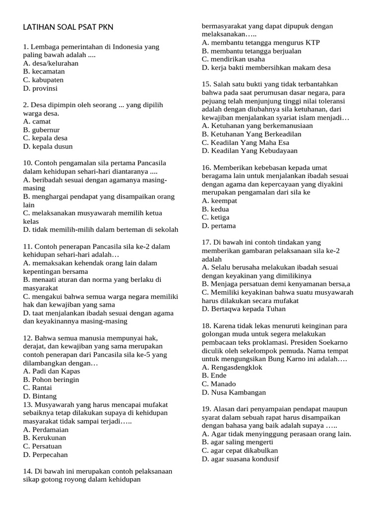 LATIHAN SOAL PSAT PKN | PDF