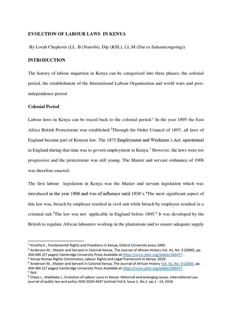 Evolution of Labour Laws in Kenya | PDF | Labour Law | International ...
