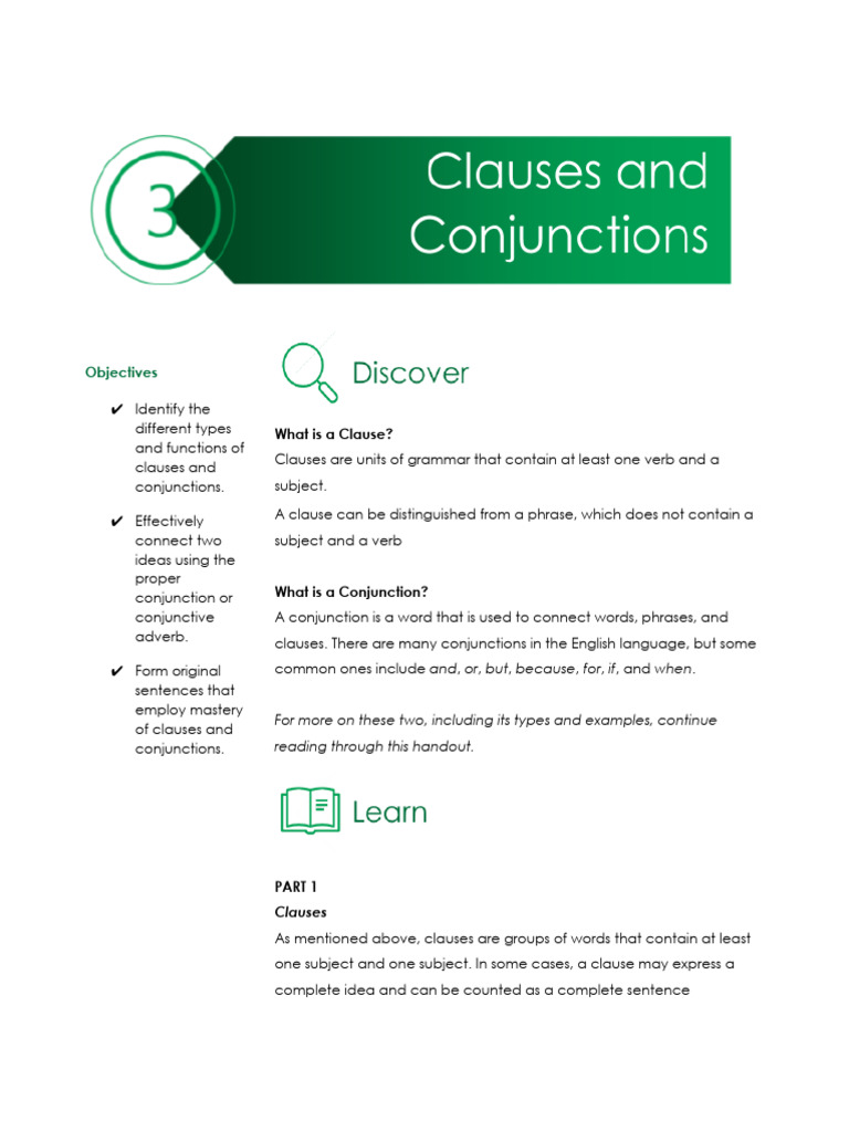 Clauses and Conjunctions 1 | PDF | Adverb | Clause