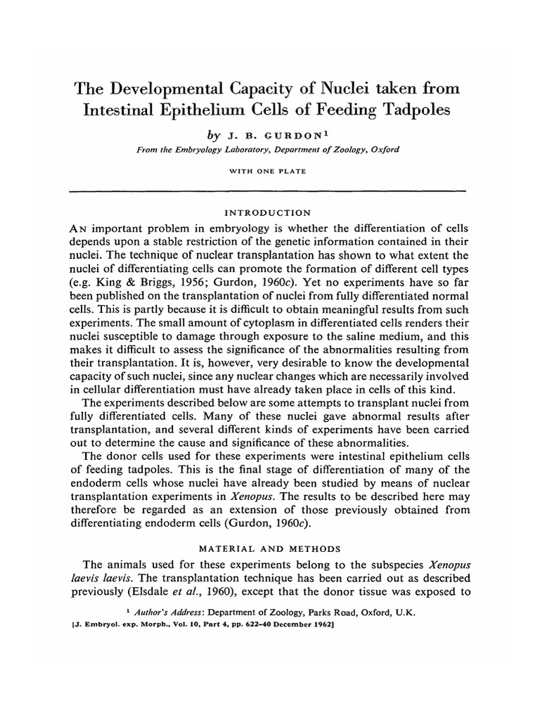 Gurdon 1962 Developmental Capacity | PDF | Cell Nucleus | Mitosis