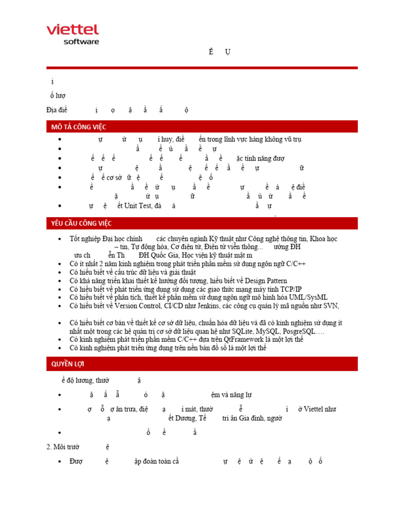 Viettel Software - JD C++ Dev | PDF
