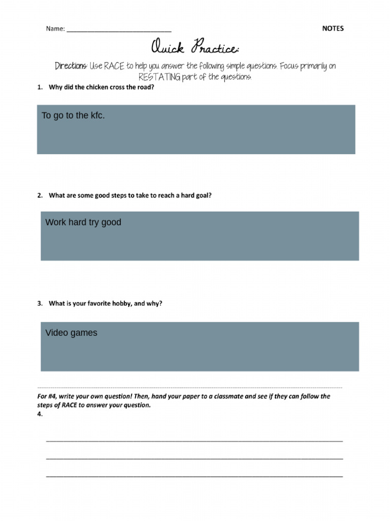(Template) R.A.C.E Worksheet | PDF