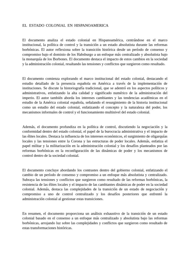 El Estado Colonial en Hispanoamerica | PDF | Estado (política ...