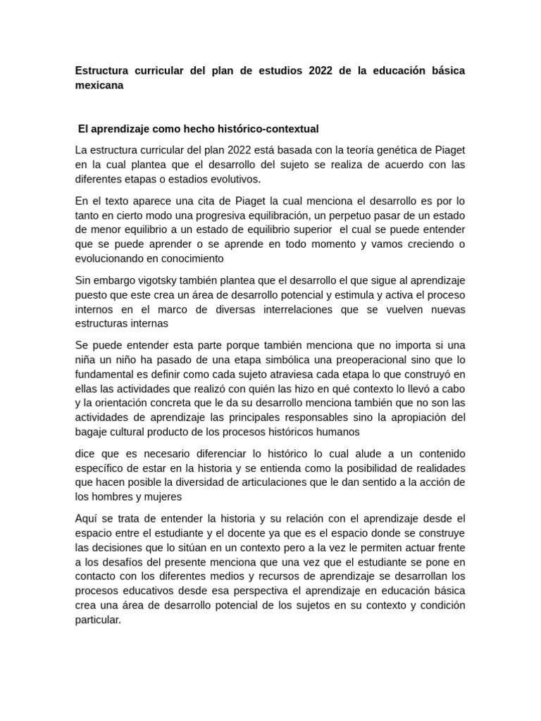 Estructura Curricular Del Plan de Estudios 2022 de La Educación Básica Mexicana | PDF ...