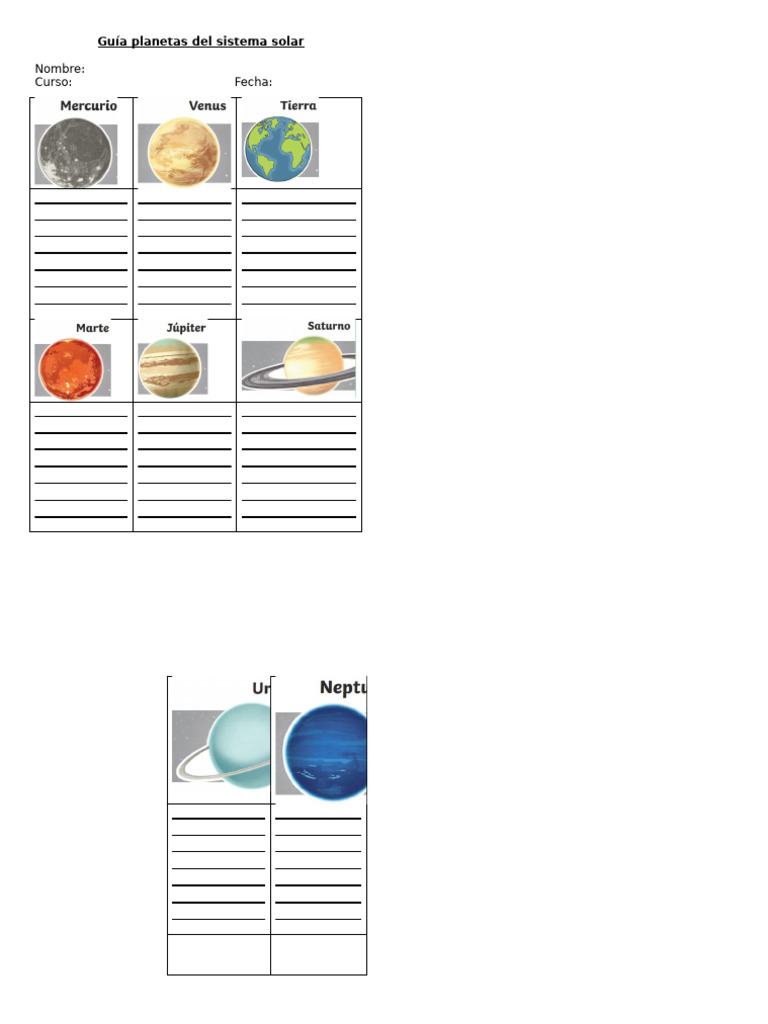 Guia Sistema Solar Escritura | PDF