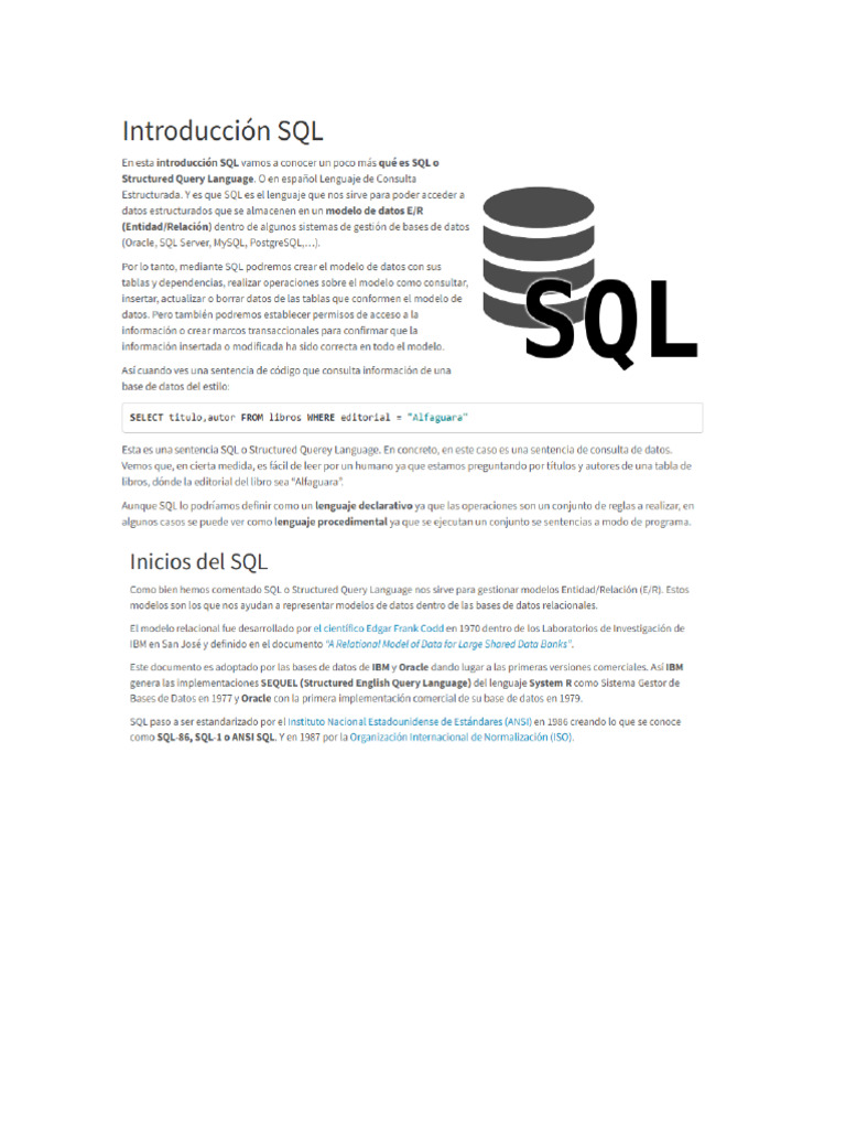 Investigacion (Introduccion Al Lenguaje SQL) | PDF