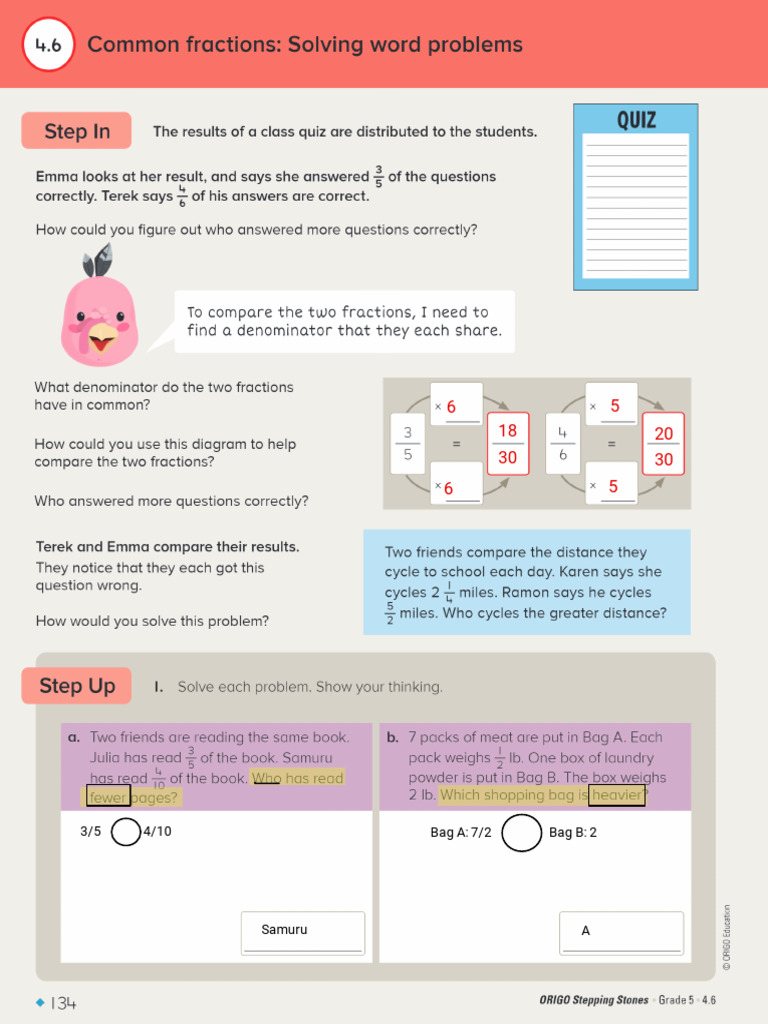 Stepping Stones - 4.6 Common Fractions - Solving Word Problems | PDF