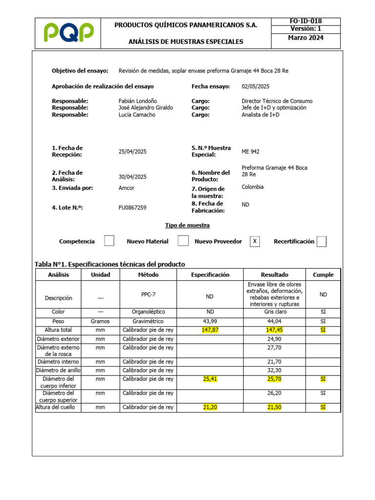 943ME Preforma Gramaje 44 Boca 28 Re | PDF | Longitud