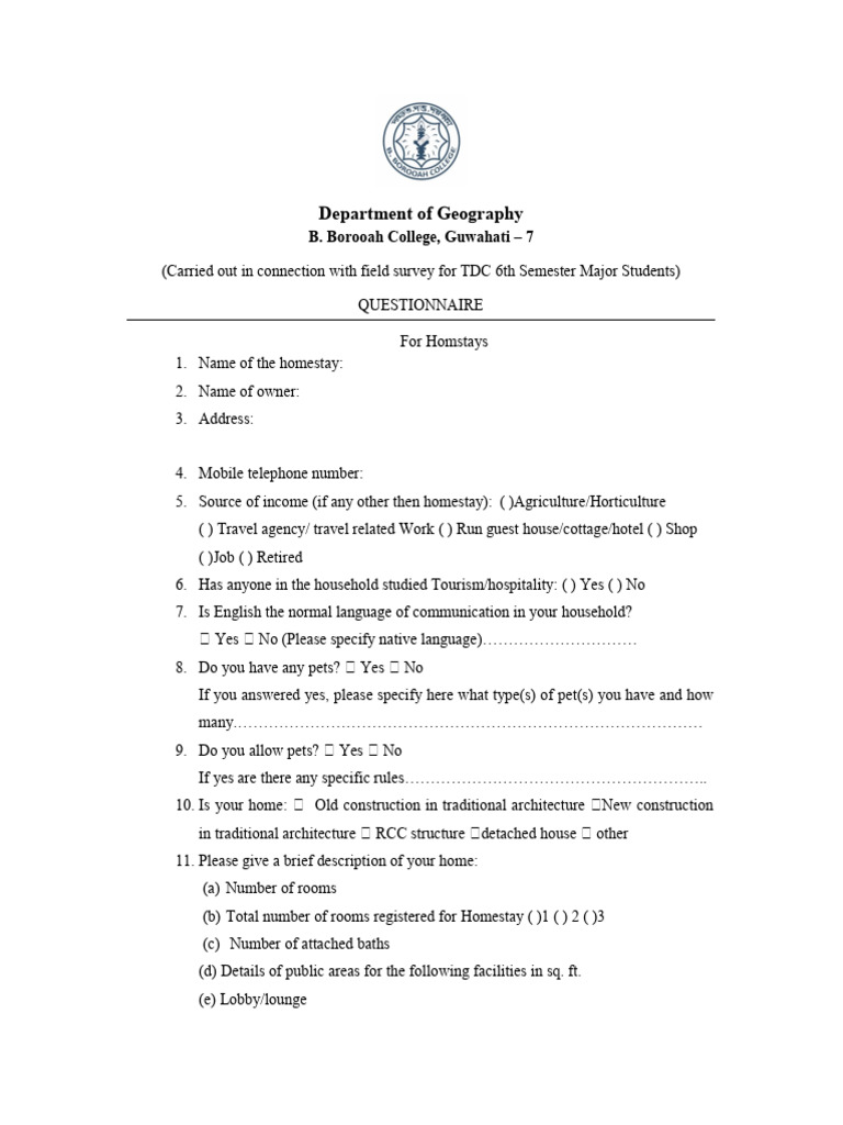 Department of Geography questionnaire | PDF