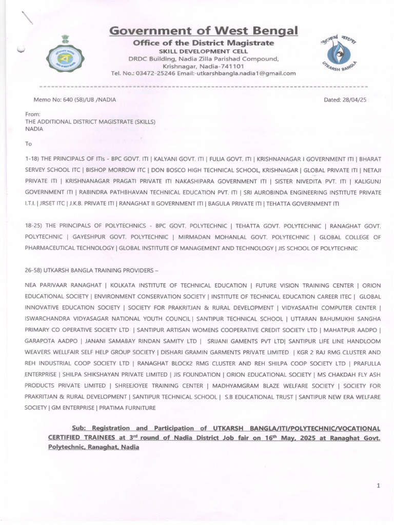 Memo 640 Job Fair Letter To Ub TP, Iti, Polytechnics | PDF