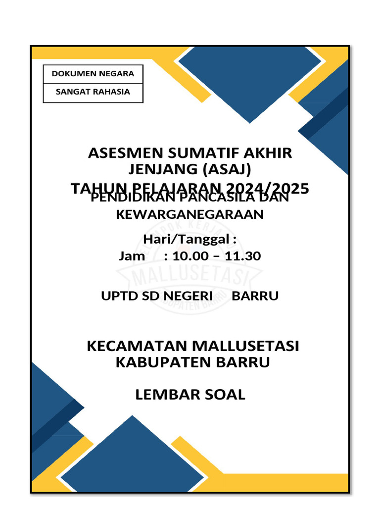 Sampul Soal PKN 2025 | PDF