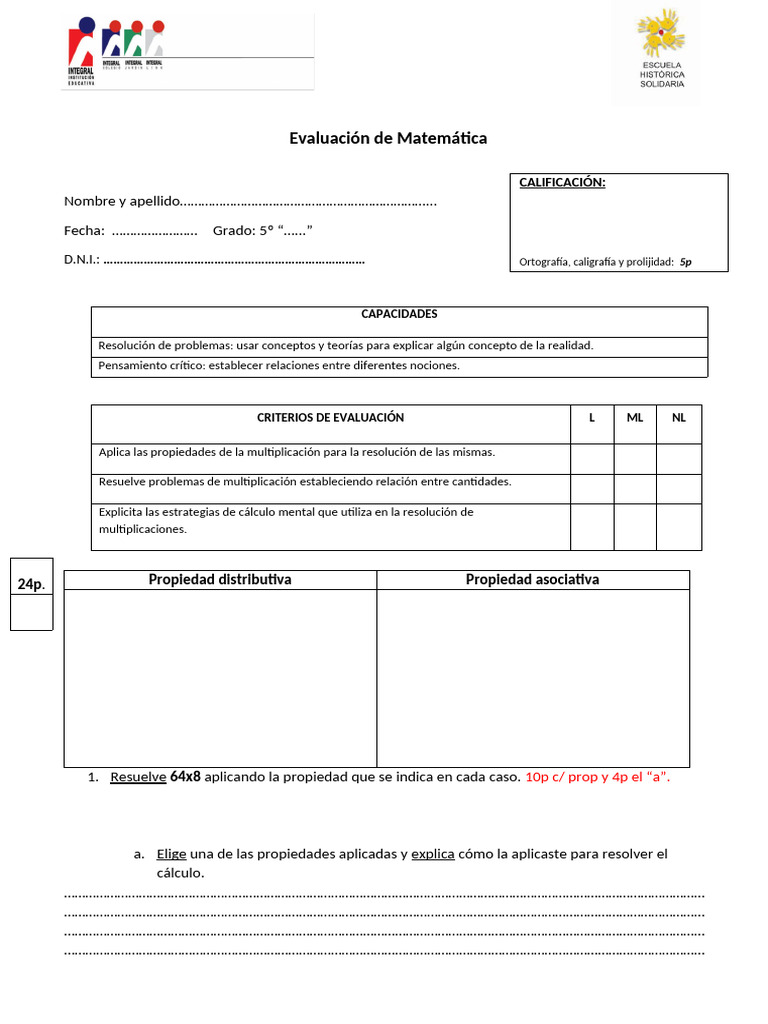 3 - Eval. Matemática - FINAL | PDF | Matemáticas