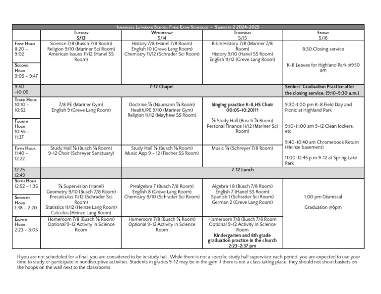 2024-2025 Final Exam Schedule Semester 2 | PDF | Schools | Mathematics