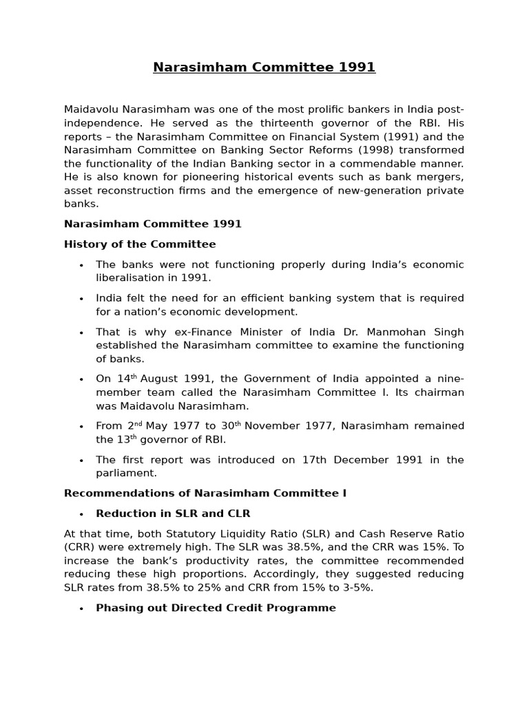 Narsimhan & Chakravarthy Committee Report | PDF | Monetary Policy | Interest