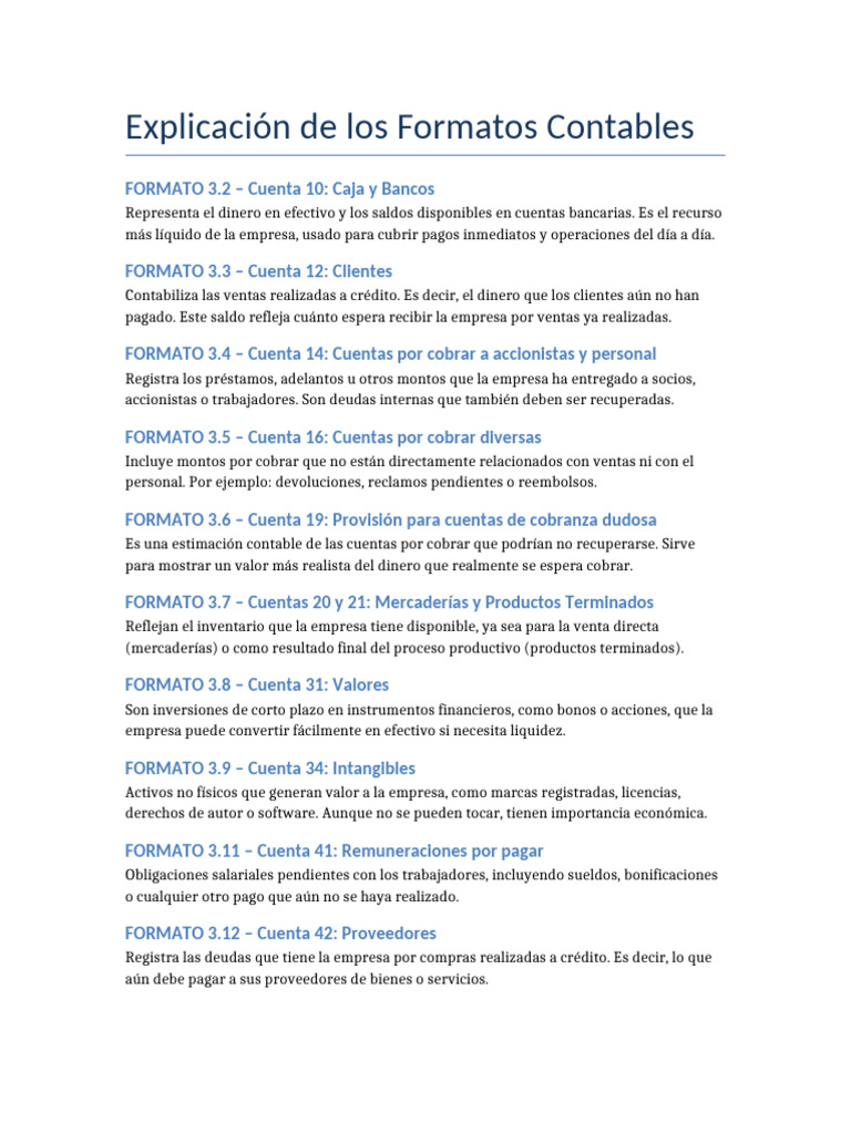 Explicacion Formatos Contables | PDF | Contabilidad | Business