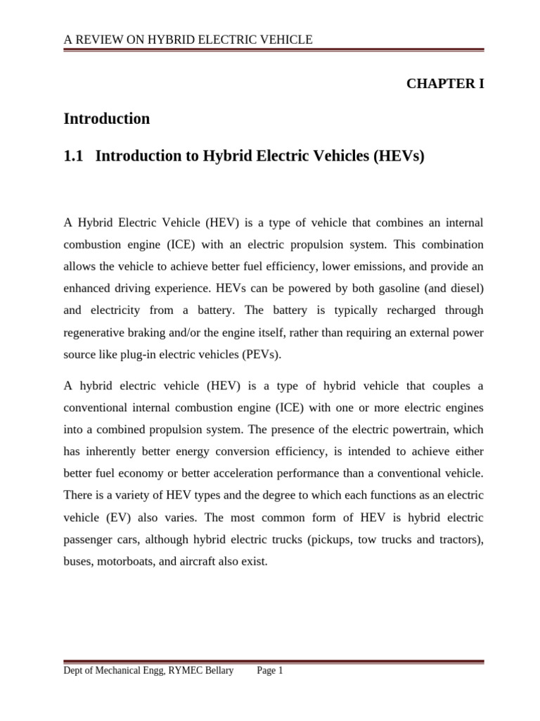 MAIN PROJECT REPORT WORD Hybrid | PDF | Hybrid Vehicle | Electric Vehicle