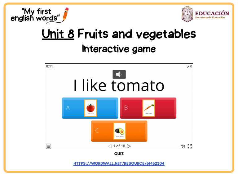 Unit 8 Fruits and Vegetables: Interactive Game | PDF