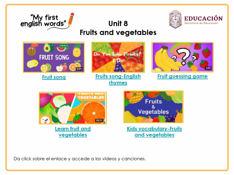 Unit 8 Fruits and Vegetables: Fruit Song Fruits Song-English Rhymes ...