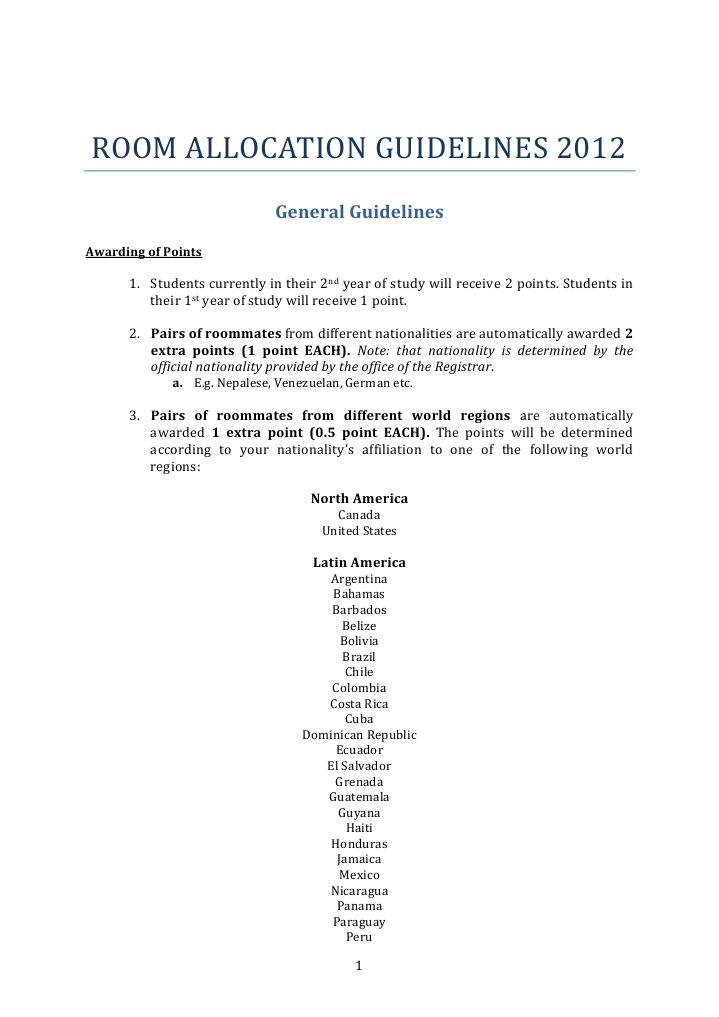 Room Allocation Guidlines - 2012 | PDF | Oceania | Africa