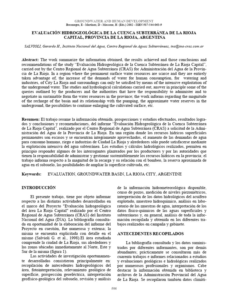 Evaluación de Aguas Subterráneas en La Rioja | PDF | Agua subterránea ...