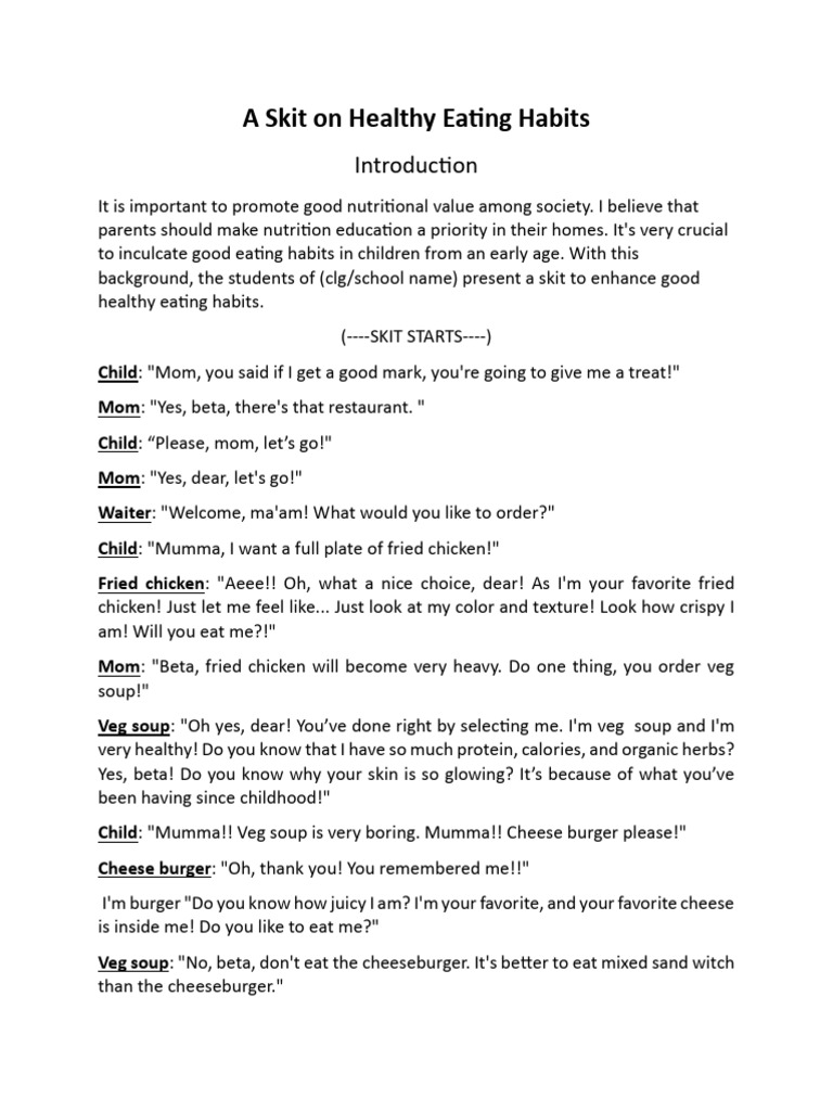 A Skit On Healthy Eating Habits | PDF | Foods | Cuisine
