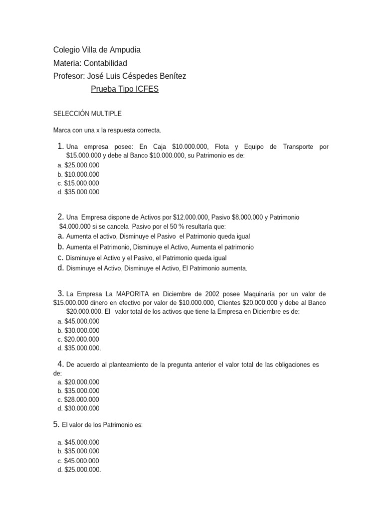 Prueba Seleccion Multiple Tipo Icfes | PDF | Contabilidad | Corporaciones