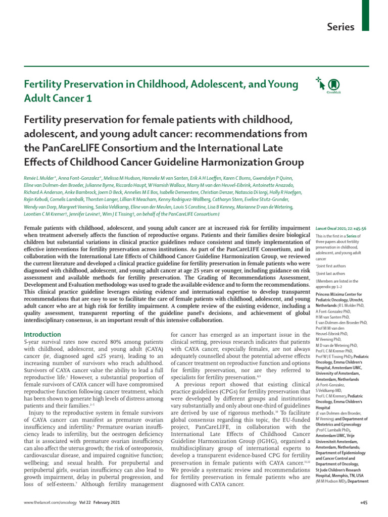 Fertility Preservation in Childhood, Adolescent, and Young Adult Cancer ...