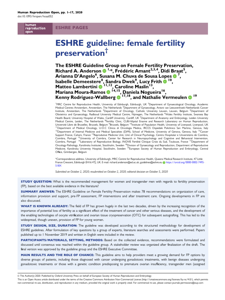 ESHRE guideline - female fertility preservation - 2020 | PDF ...