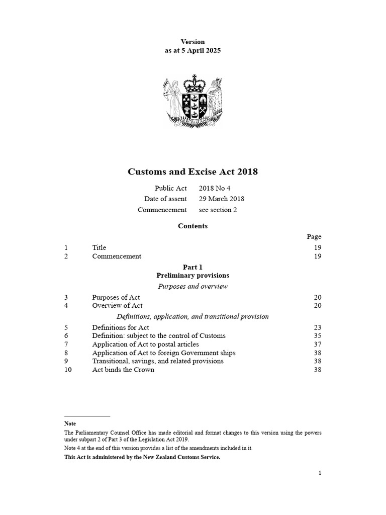 New Zealand Customs and Excise Act 2018 | PDF | Customs | Asset Forfeiture