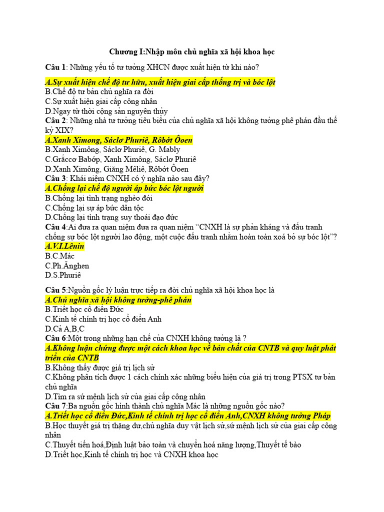 Bản sao trac-nghiem-chu-nghia-xa-hoi-khoa-hoc-chuong-1 | PDF