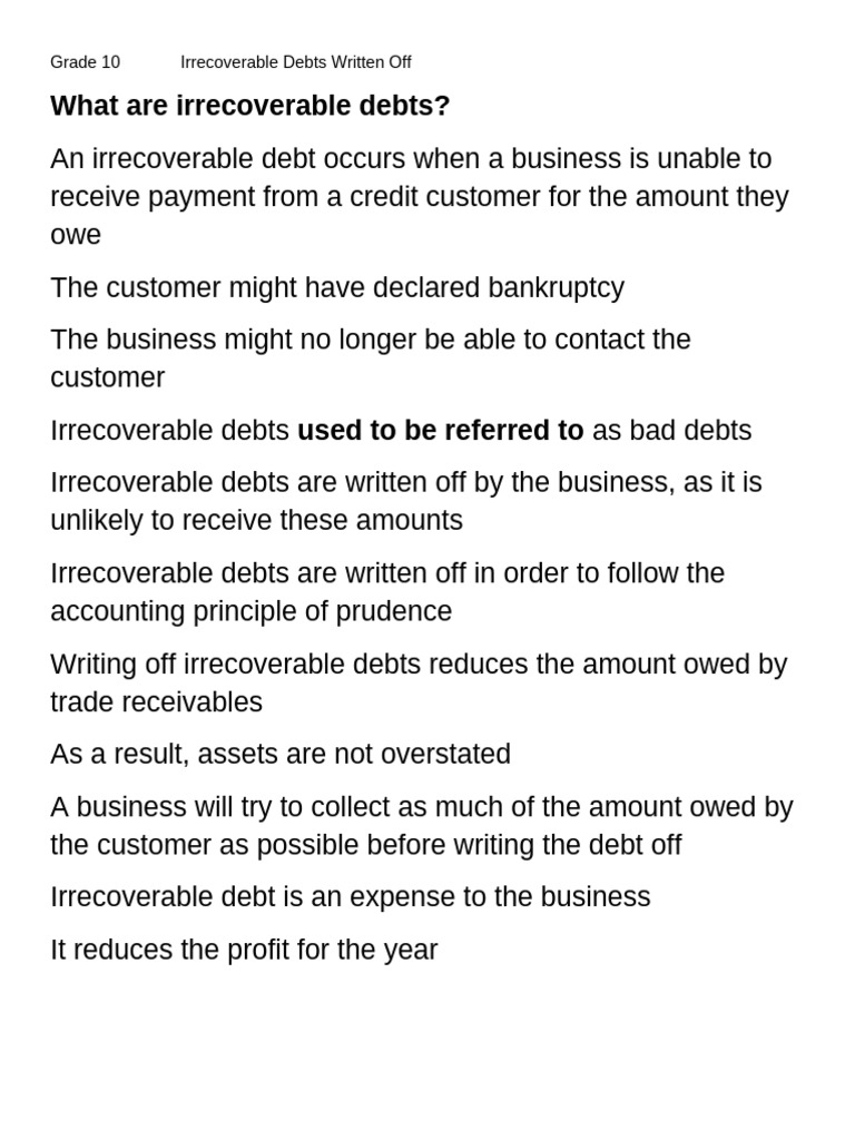 Understanding Irrecoverable Debts | PDF | Debits And Credits | Debt