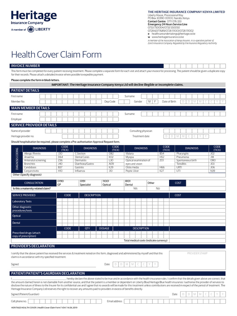 Heritage Health Cover Claim Form | PDF | Social Programs | Health Sciences