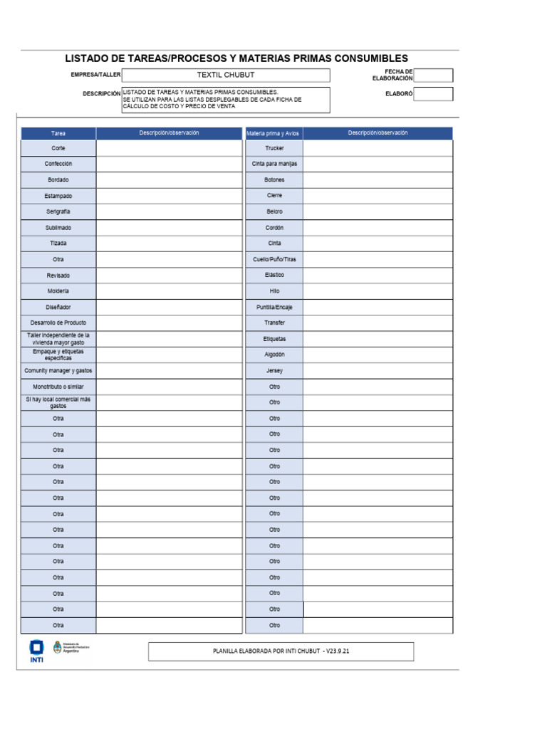 LISTADO de TAREAS y PROCESOS | PDF | Textiles