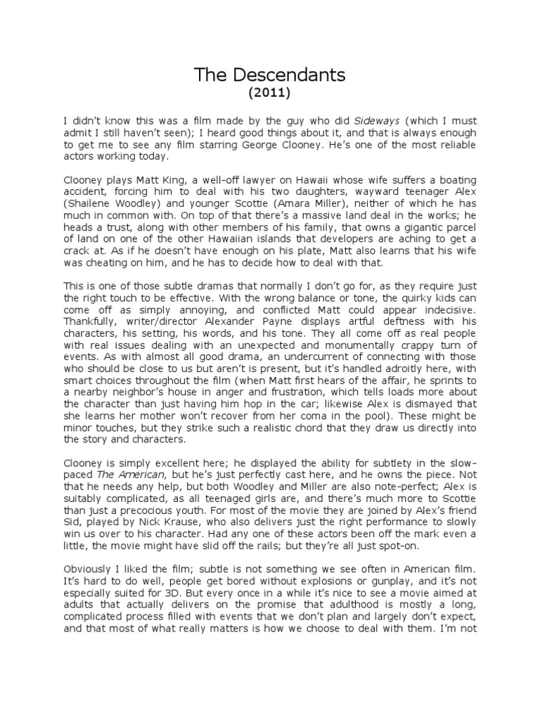The Descendants Movie Review | PDF | Leisure