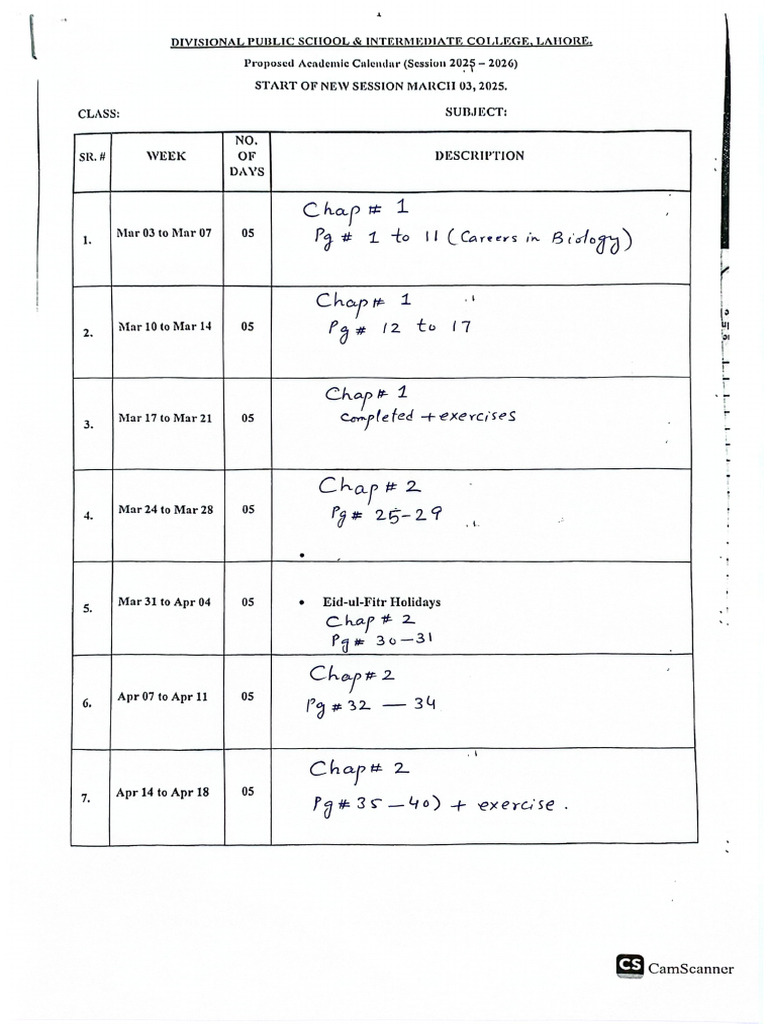 Biology 9th Syllabus Breakdown 2025 HANDWRITTEN | PDF